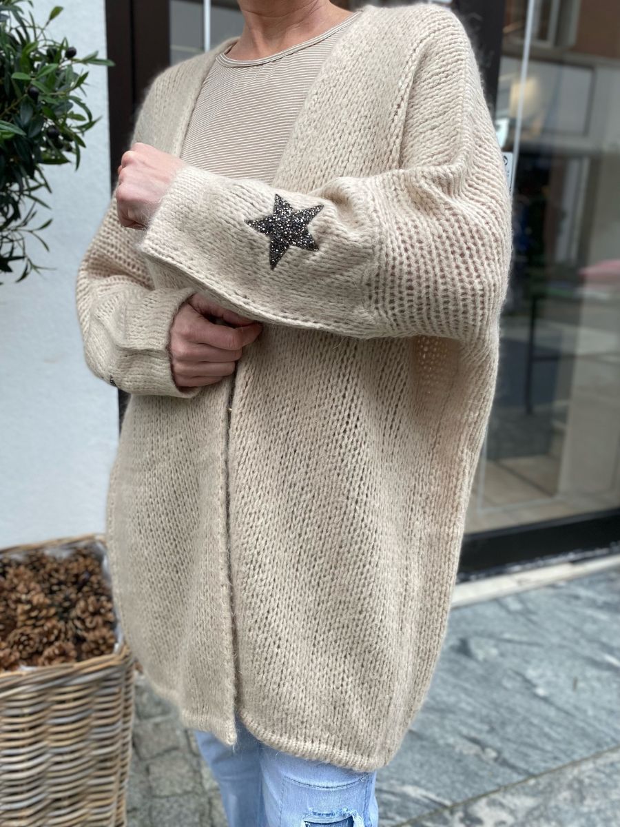 Boho Love Strikcardigan Stjerne - Beige ♥ Shop Boho Love styles
